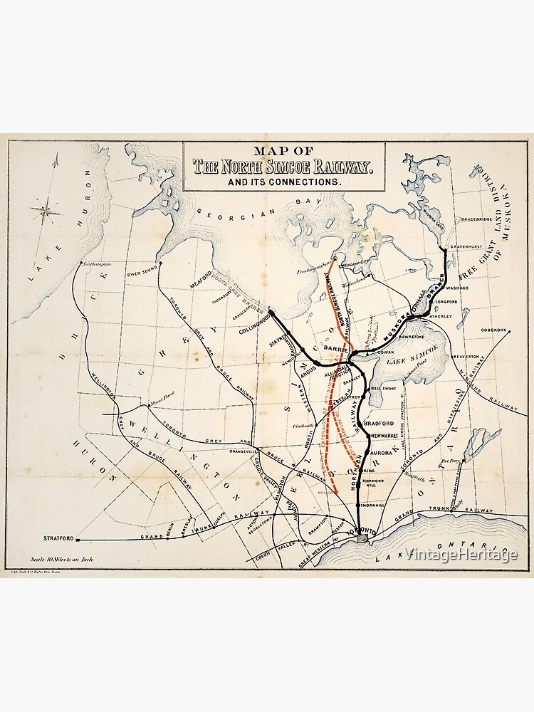 "Vintage North Simcoe Railway Map (circa 1877) and its Connections" Art ...