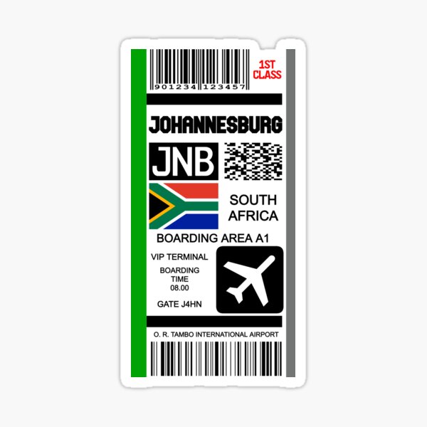 "Johannesburg South Africa travel ticket" Sticker for Sale by ...