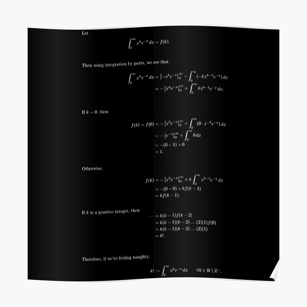 Póster «integral De X K E X Dx Entre 0 E Infinito K Blanco De Surt