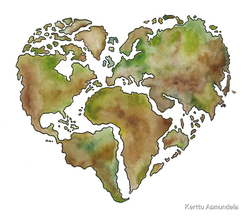 "Maailmankartta (World Map Heart Shape)" by Kerttu Asmundela | Redbubble