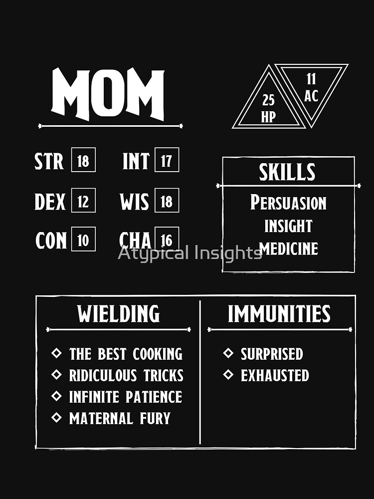 "Mom Character Sheet | Dungeons and Dragons Shirt | DND Shirt ...