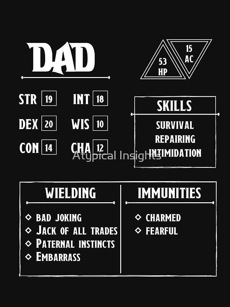 "Dad Character Sheet | Dungeons and Dragons Shirt | DND Shirt ...