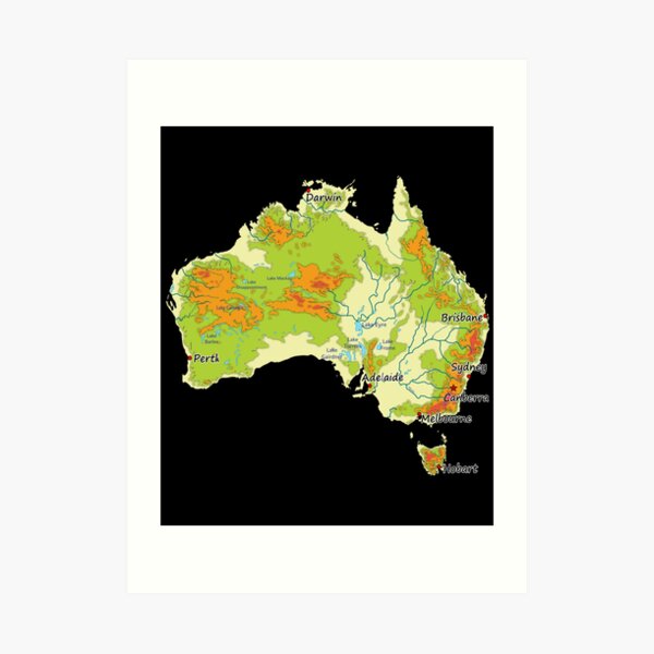"Australia physical map topographic map of Australia lakes rivers ...