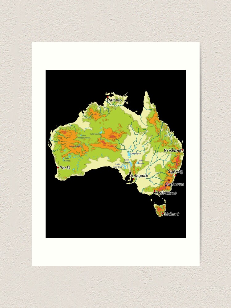 "Australia physical map topographic map of Australia lakes rivers ...