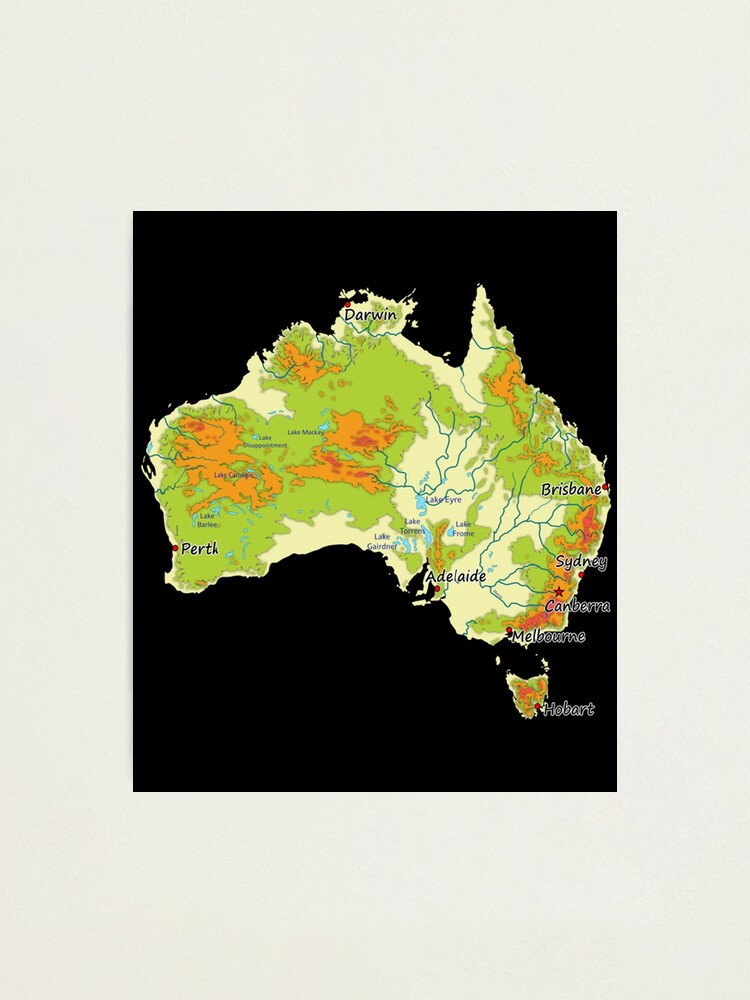 "Australia physical map topographic map of Australia lakes rivers ...