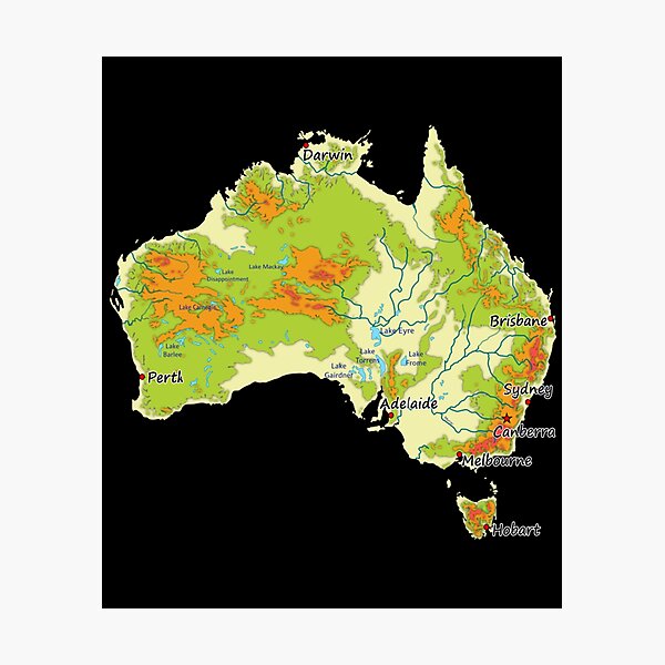 "Australia physical map topographic map of Australia lakes rivers ...