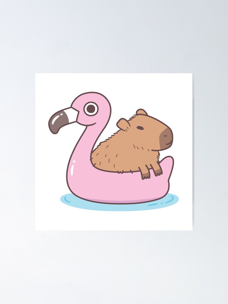 "Cute Capybara Chillin On Flamingo Pool Float" Poster for Sale by ...