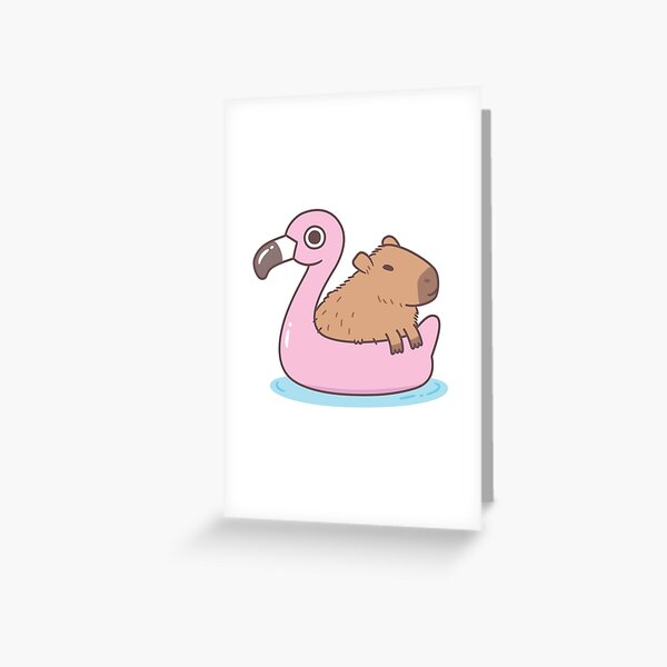 "Cute Capybara Chillin On Flamingo Pool Float" Greeting Card for Sale ...