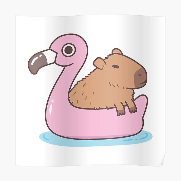 "Cute Capybara Chillin On Flamingo Pool Float" Poster for Sale by ...