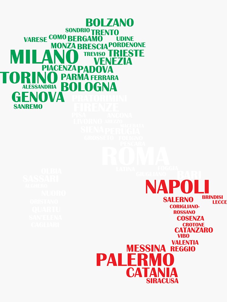 "Italy Map Cities Bella Italia Holiday Italian Map" Sticker by ...