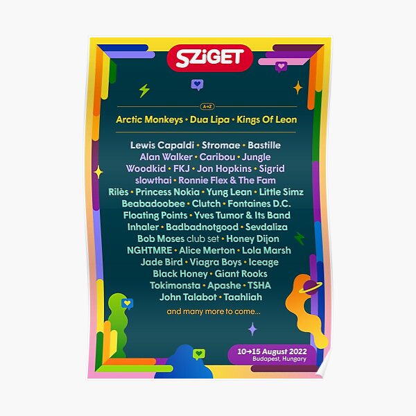 "Sziget Festival 2022 Lineup" Poster for Sale by sybilbrinkley | Redbubble