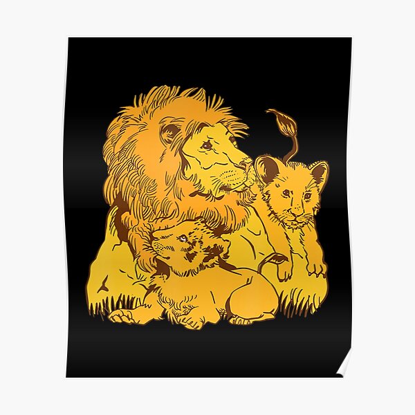 Póster «Orgulloso papá león con cachorros león papá para el día del ...