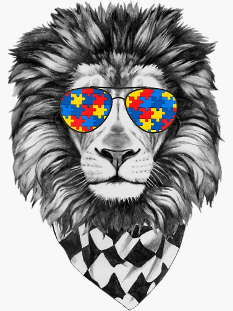 "Retro Men Autism Awareness Lion Puzzle Breast Cancer" Sticker for Sale ...