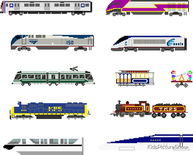 "Railway Vehicles - The Kids' Picture Show - 8-Bit Trains" Stickers by ...