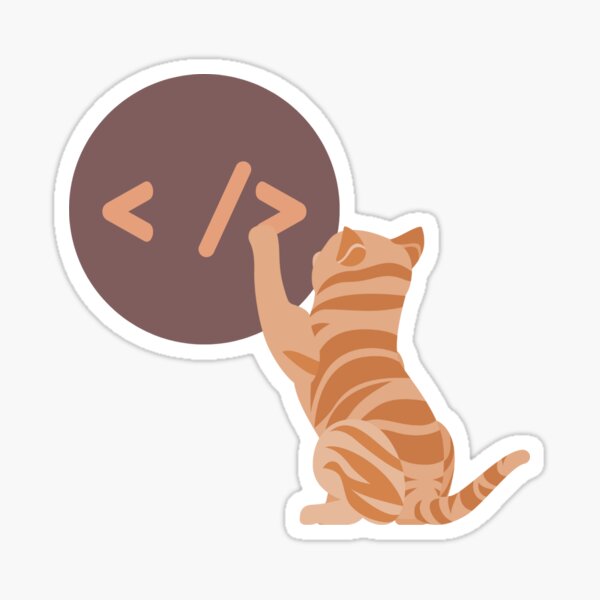 "Cute cat and programming symbol" Sticker by Latheriel | Redbubble