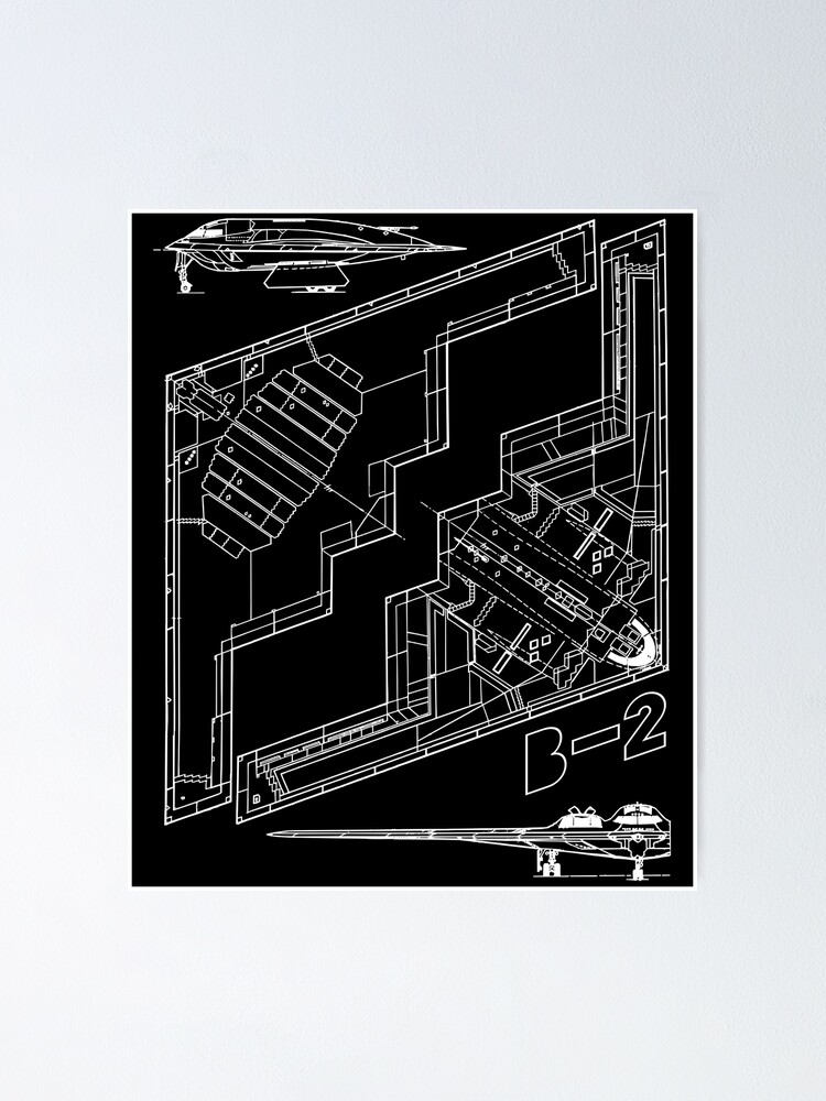 "B-2 Spirit Stealth Bomber US Military Aircraft Blueprint #2224" Poster ...