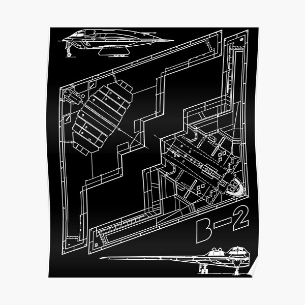 "B-2 Spirit Stealth Bomber US Military Aircraft Blueprint #2224" Poster ...