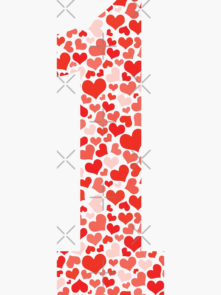 Pegatina «Número 1 lleno de corazones rosas» de brynscully | Redbubble
