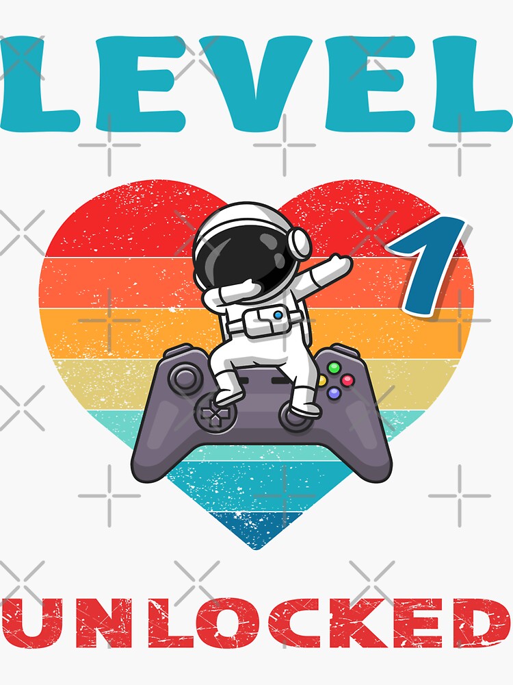 "LEVEL 1 UNLOCKED 1ST BIRTHDAY" Sticker for Sale by chinoi7 | Redbubble