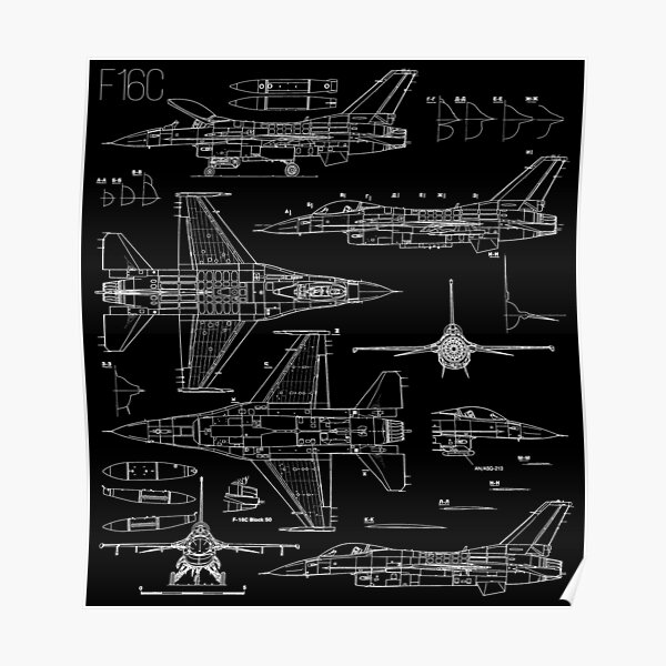 "F-16 Viper Fighting Falcon Fighter Jet US Military Aircraft Blueprint ...