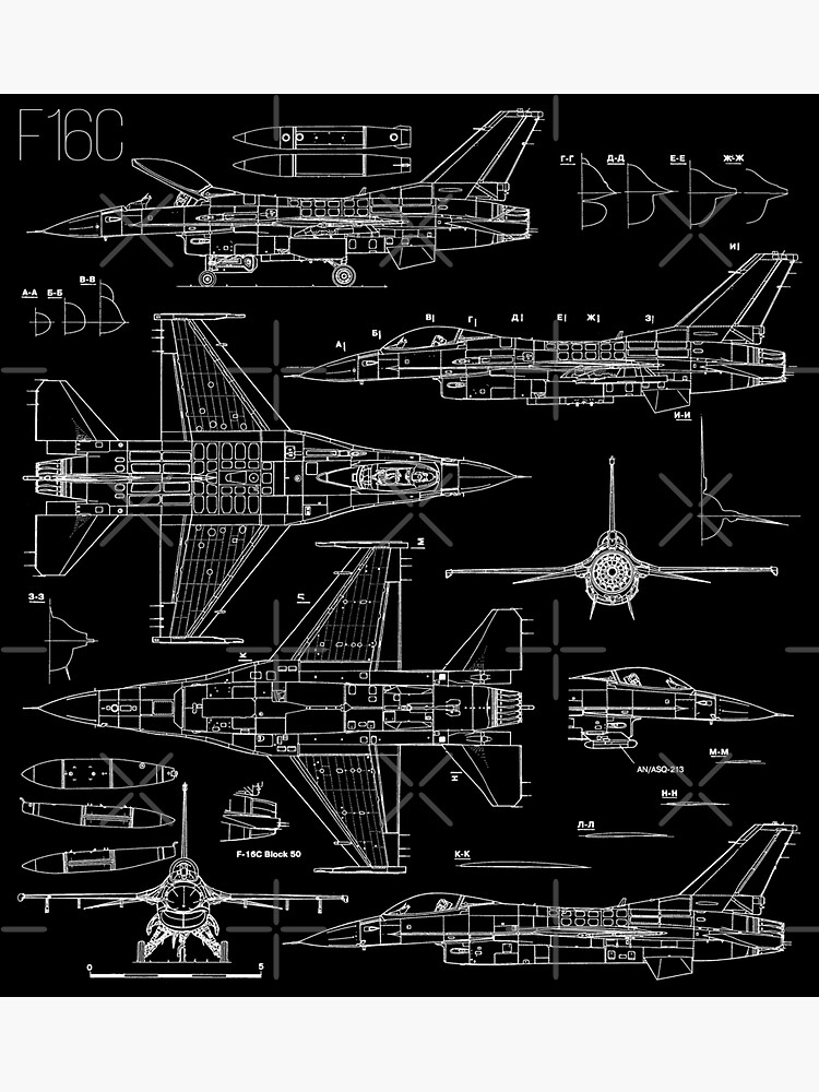 "F-16 Viper Fighting Falcon Kampfjet US-Militärflugzeug Blueprint #2227 ...