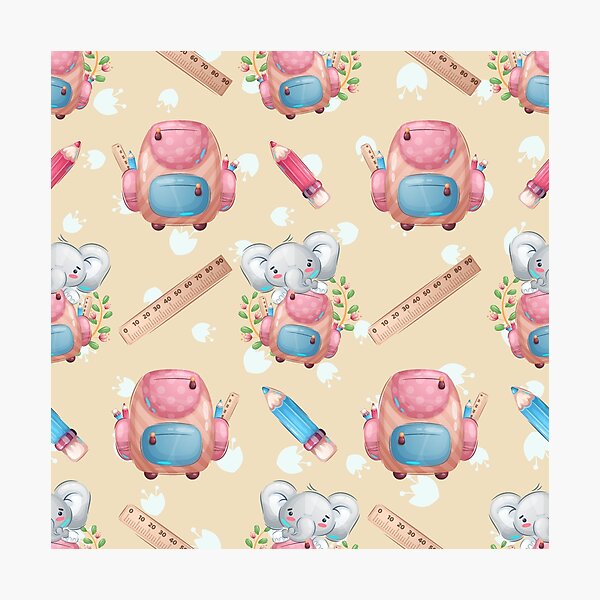 Lámina fotográfica «Bebé Elefante Regreso a la escuela Dibujos animados ...