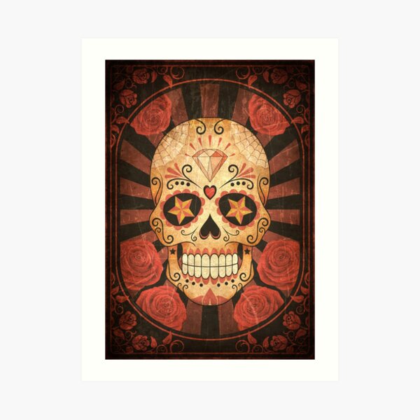 "Vintage Day of the Dead Sugar Skull Poster" Art Print for Sale by ...