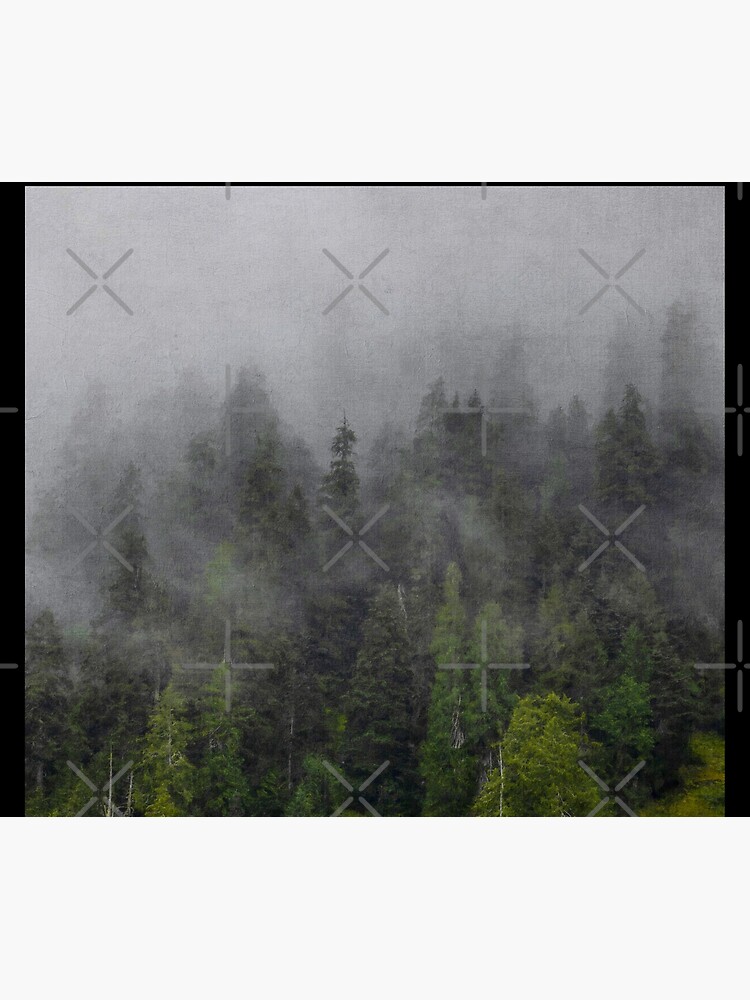 Tapis de souris « Dessin de la forêt brumeuse, forêt brumeuse vert ...