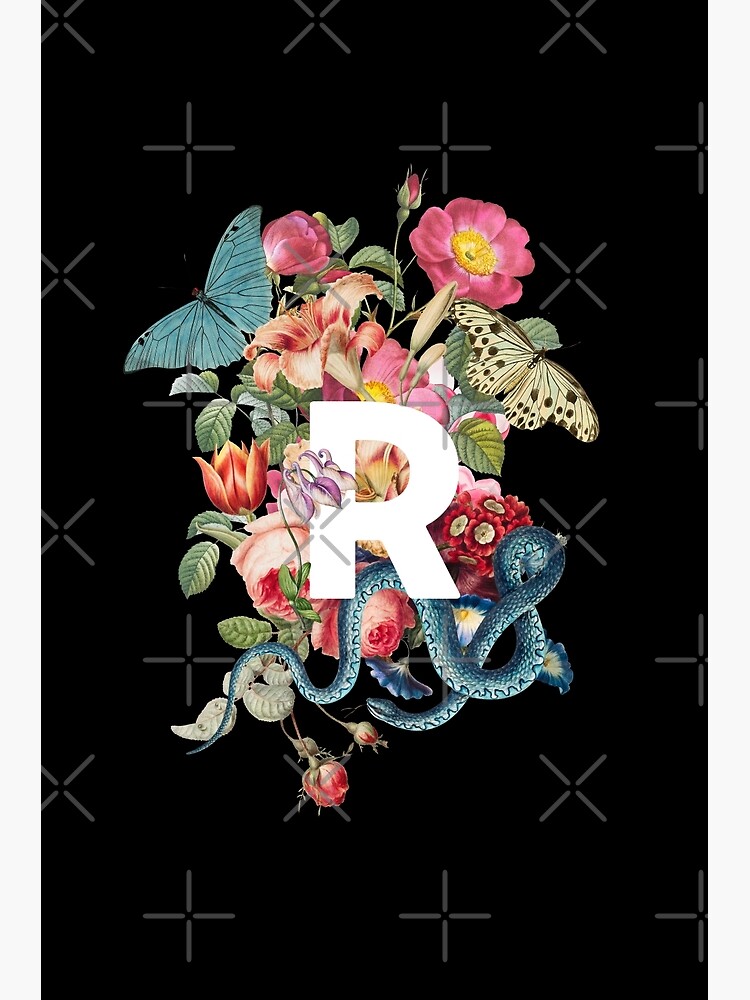 Póster «Letra R con flores barrocas, serpiente y mariposa» de ...