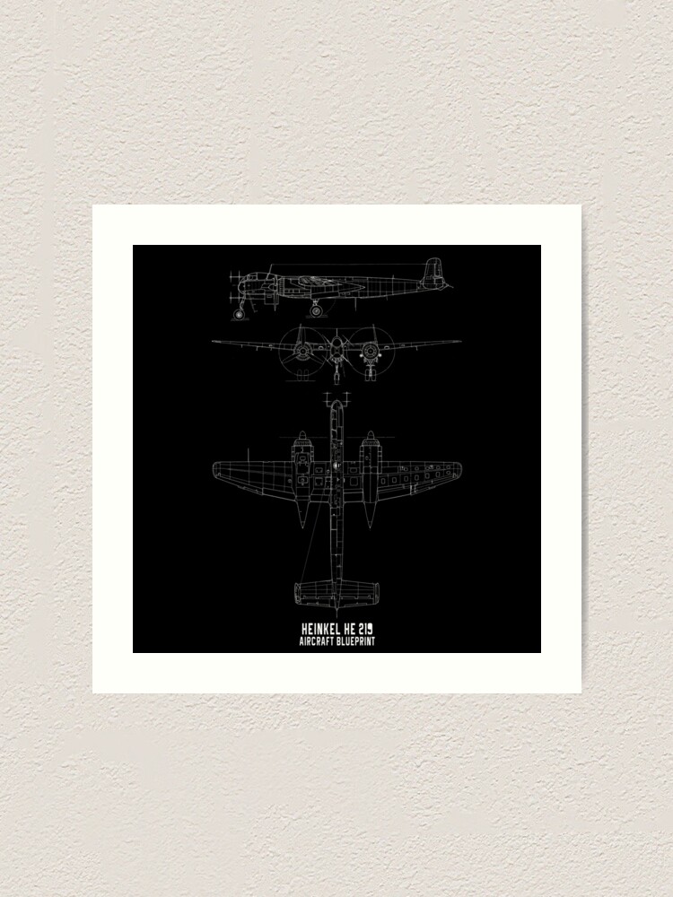 "Heinkel He 219 Aircraft Blueprint" Art Print for Sale by PodiShawna ...