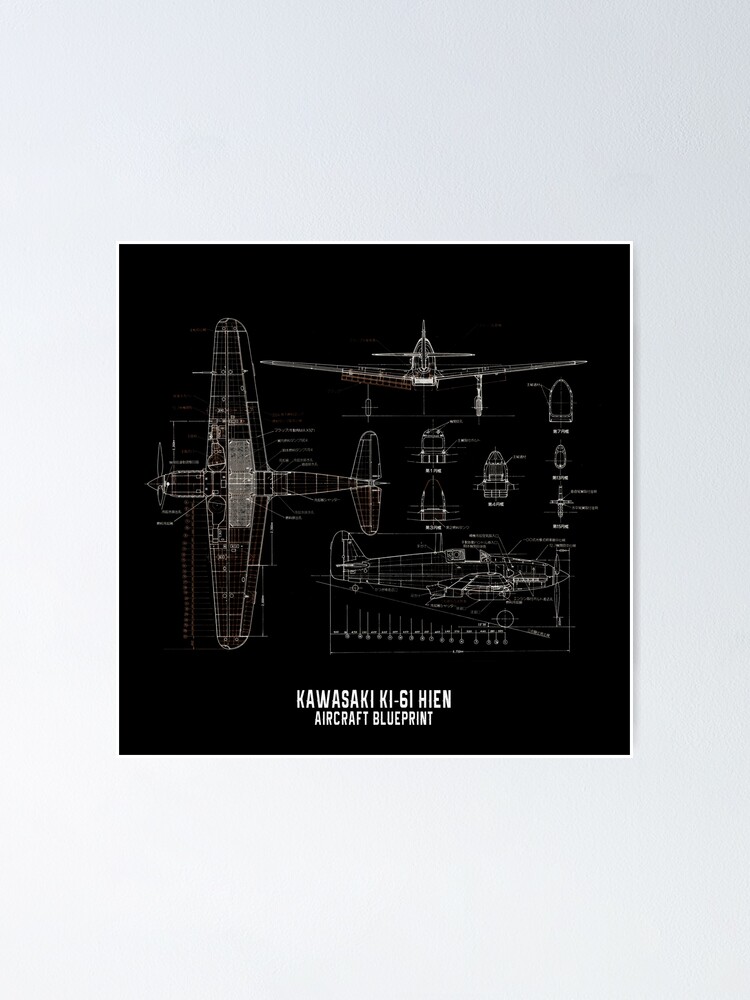 "Kawasaki Ki 61 Hien Aircraft Blueprint" Poster for Sale by PodiShawna ...