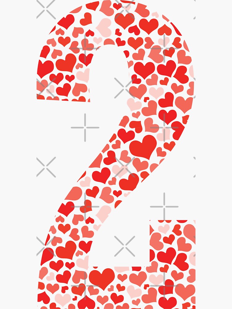 "Number 2 filled with red and pink hearts" Sticker for Sale by ...