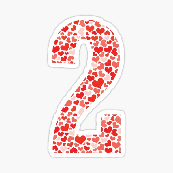 "Number 2 filled with red and pink hearts" Sticker for Sale by ...
