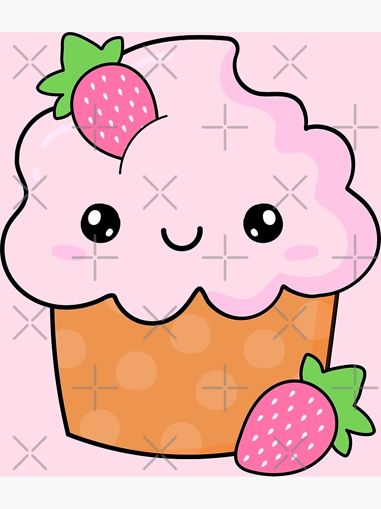 Cute Smiling Kawaii Strawberry Cupcake Ice Cream Strawberry Dessert