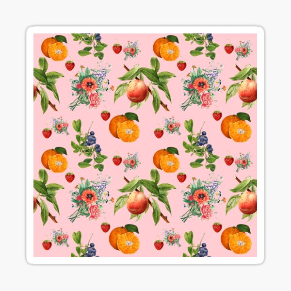 "Vintage fruits and flowers pattern. Pink background." Sticker for Sale ...