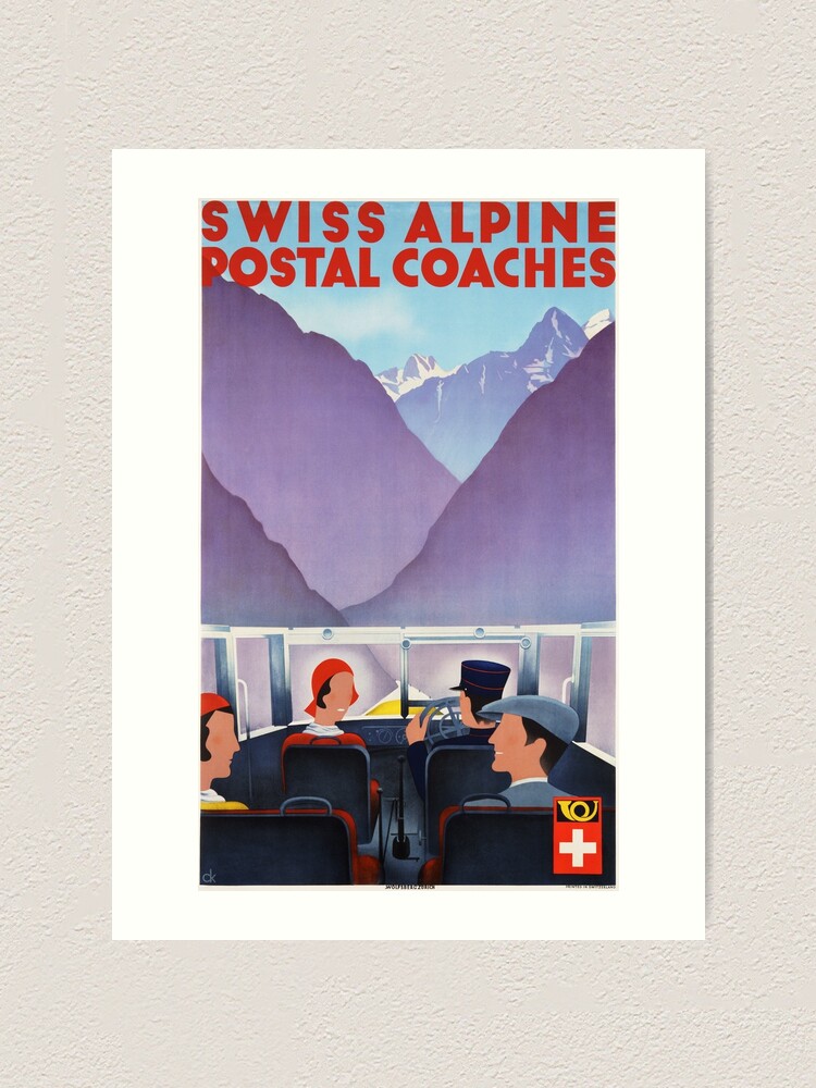 "SWISS ALPINE POSTAL COACHES Vintage Switzerland Travel Poster ...
