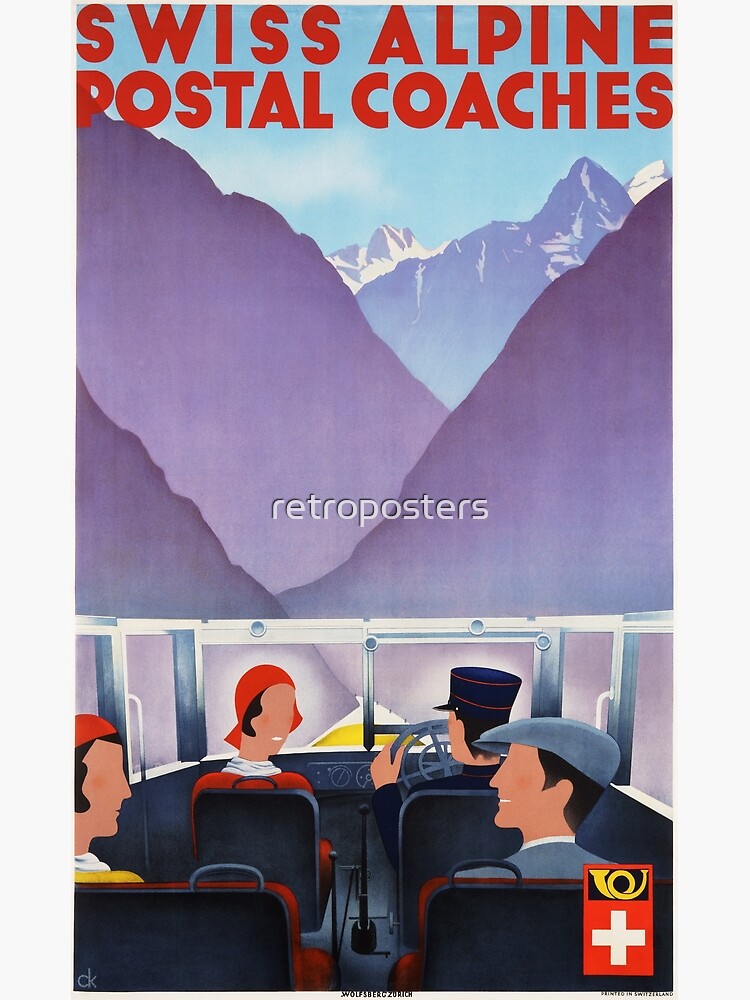 "SWISS ALPINE POSTAL COACHES Vintage Switzerland Travel Poster ...
