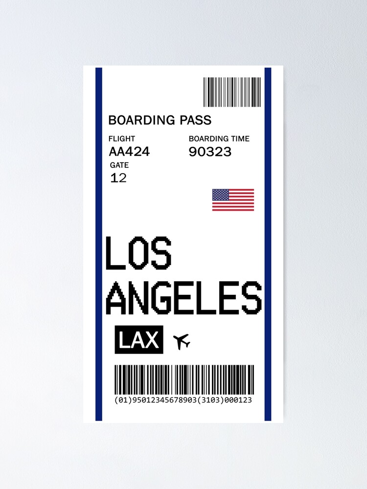 "Los Angeles Boarding Pass Ticket Airline Airplane Flight Travel ...