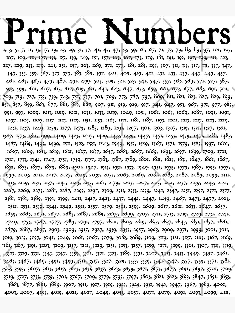 "Prime Numbers List Mathematics Vintage Math Black Design on White ...