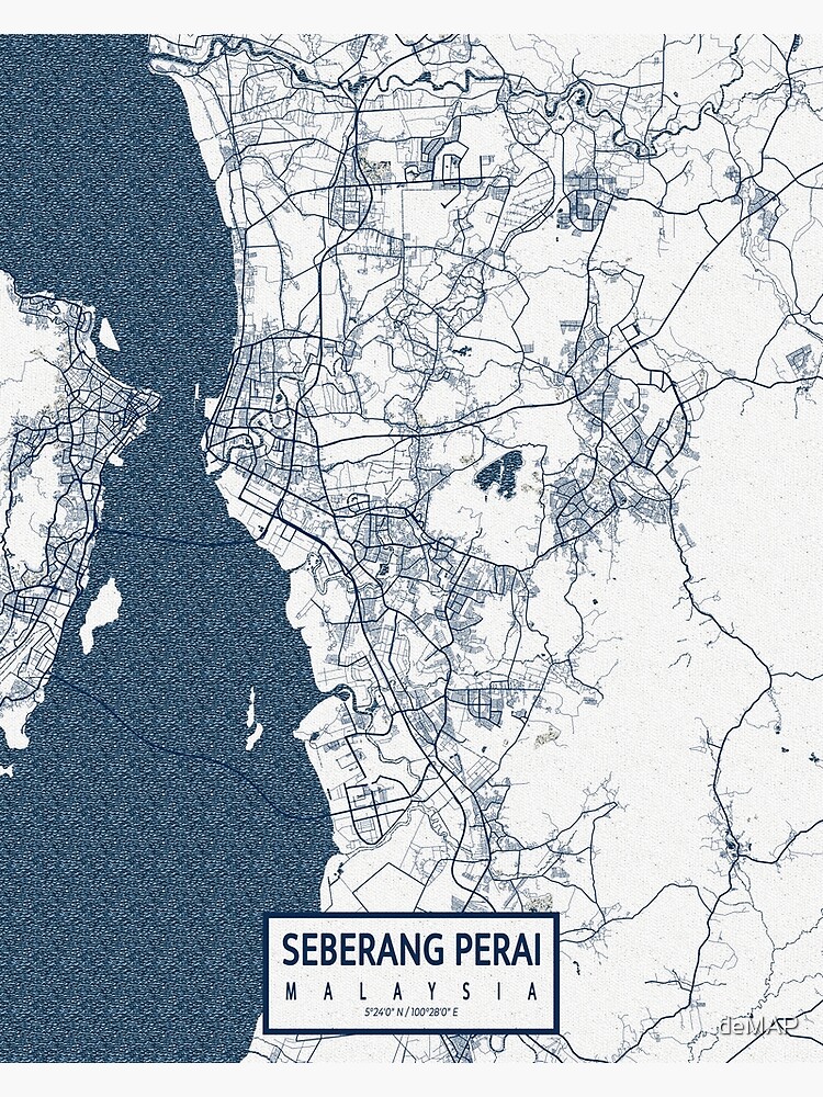 "Seberang Perai City Map of Malaysia - Coastal" Poster by deMAP | Redbubble