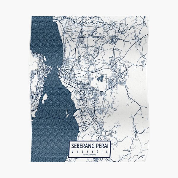 "Seberang Perai City Map of Malaysia - Coastal" Poster by deMAP | Redbubble