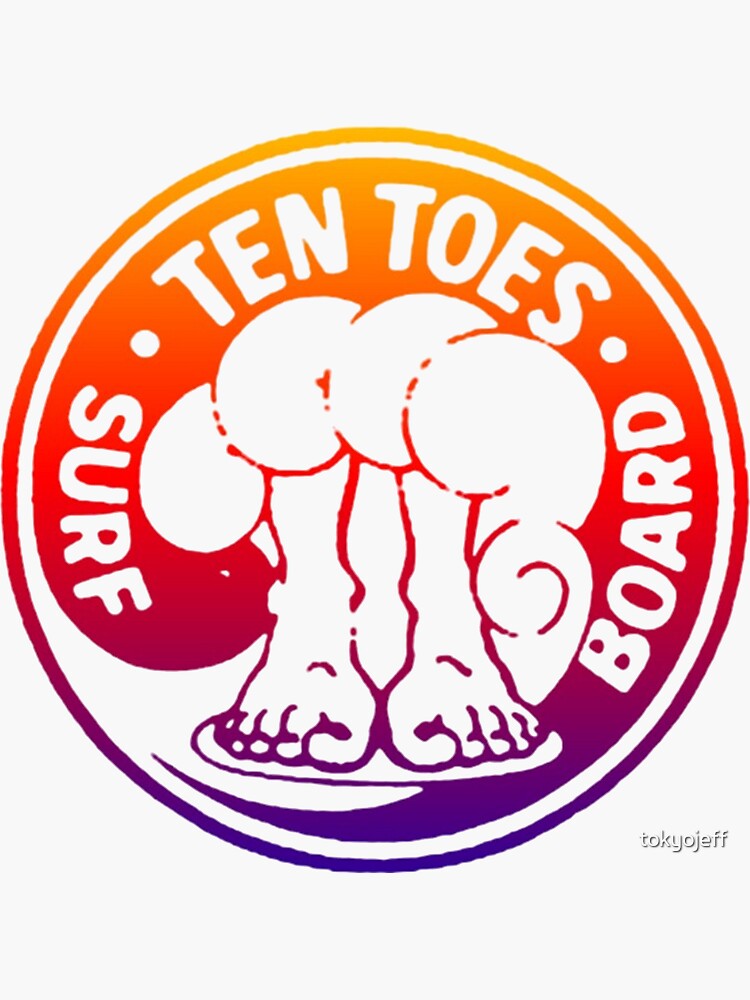 "Retro surf brand - Ten toes surf board" Sticker for Sale by tokyojeff ...