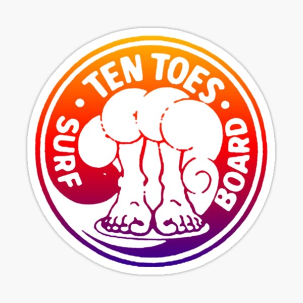 "Retro surf brand - Ten toes surf board" Sticker for Sale by tokyojeff ...