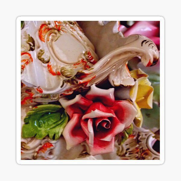 "Vintage Capodimonte Porcelain Rose Flower, Napoli Italia" Sticker by ...
