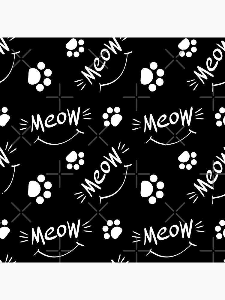 "seamless-pattern-with-meow-lettering-whiskers-smile-and-cat-paw-prints ...
