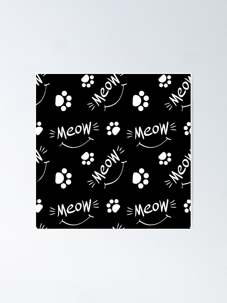 Póster «patrón sin costuras con miau-letras-bigotes-sonrisa-y-huellas ...