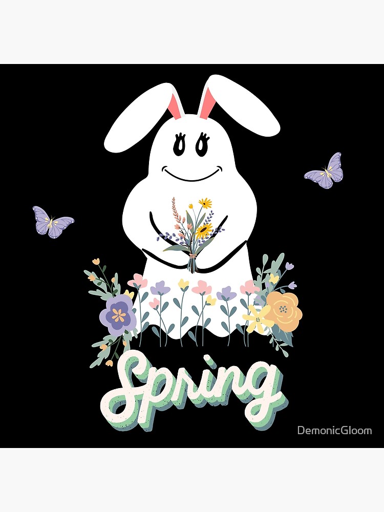 "Spring Ghost with bunny ears flowers and butterflies" Poster for Sale ...