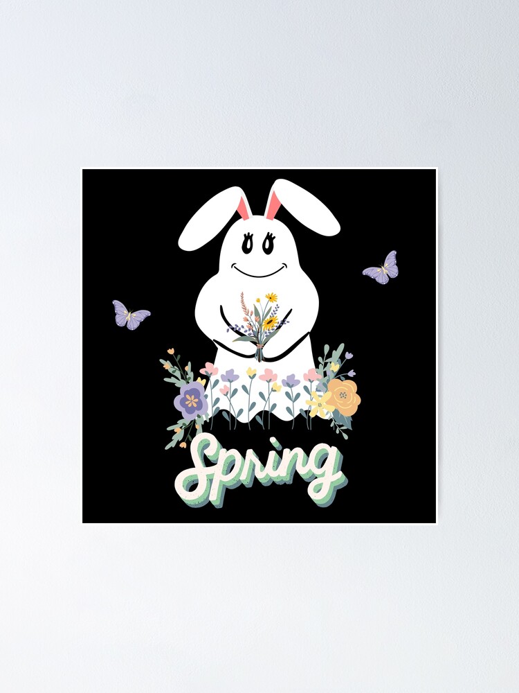 "Spring Ghost with bunny ears flowers and butterflies" Poster for Sale ...