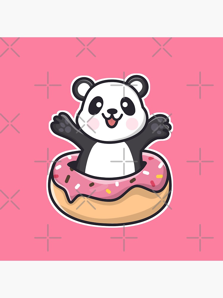 Pegatina «Lindo oso panda Kawaii saliendo de una dona para un abrazo ...