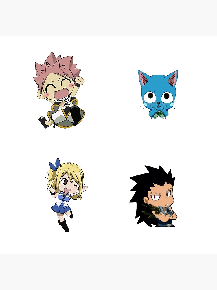 "Natsu Happy Lucy and Gajeel Chibi Fairy Tail 4 Stickers" Art Print for ...